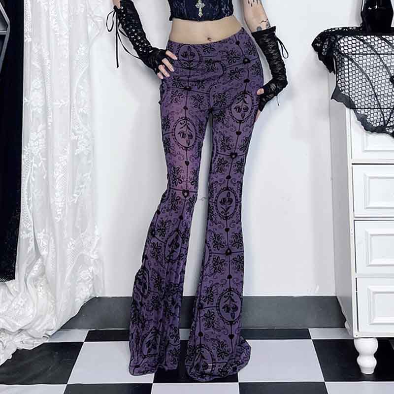 Purple Gothic See Through Flare Pants - Femboy Fashion