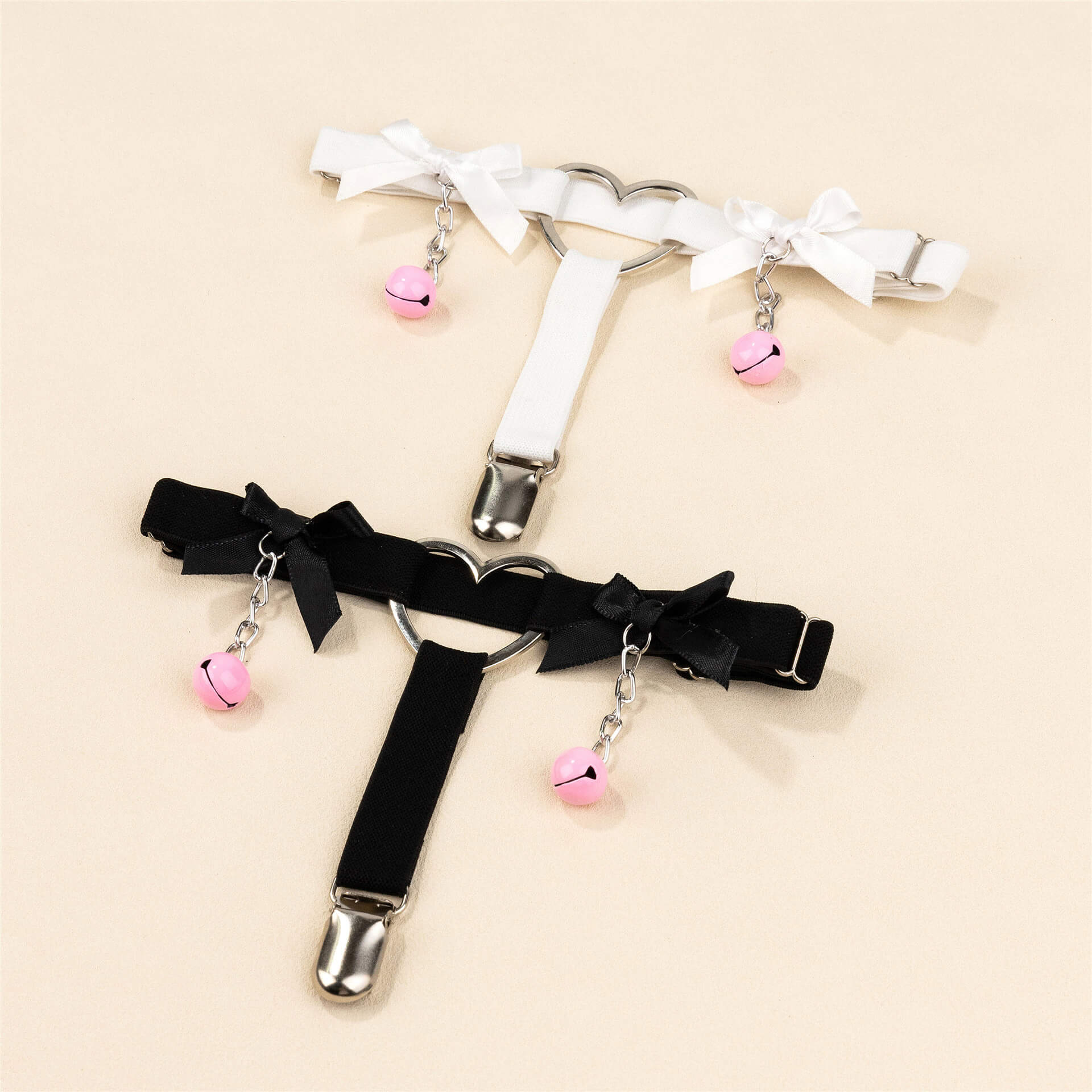 Heart Leg Garter Belt With Bow Bell - Femboy Fashion