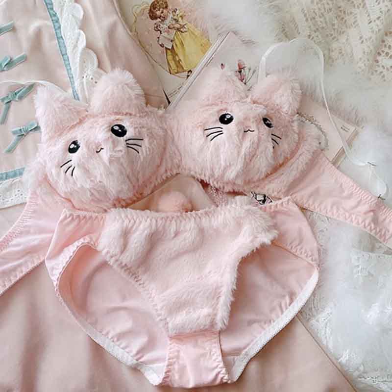 Furry Cute Cat Lingerie Set, Pink/White for Choose - Femboy Fashion