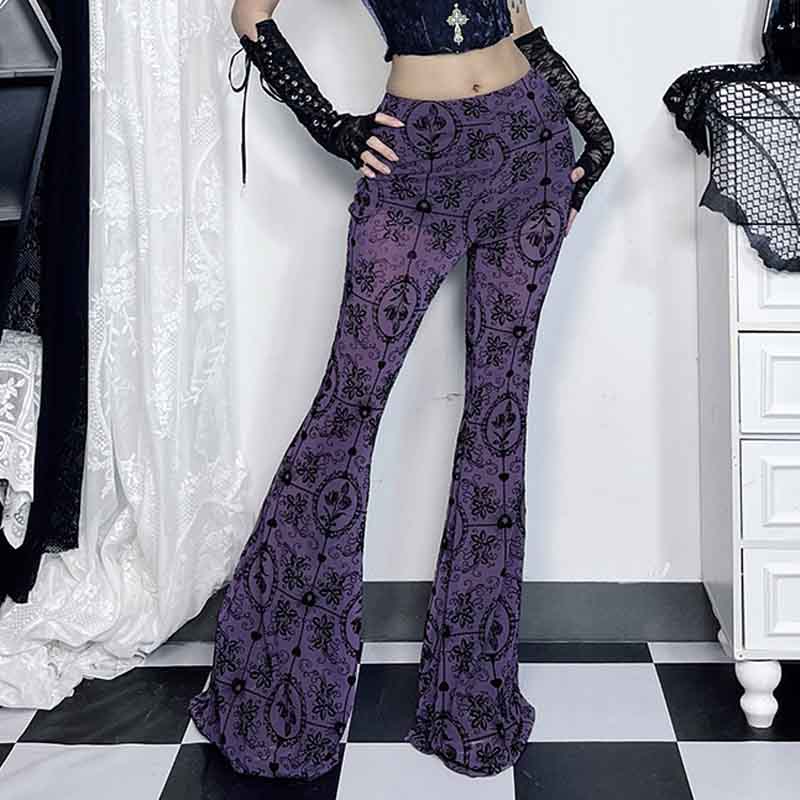 Purple Gothic See Through Flare Pants - Femboy Fashion