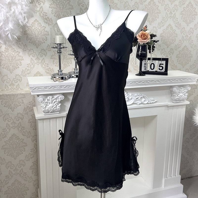 Sexy Lace Trim Backless Nightgown - Femboy Fashion