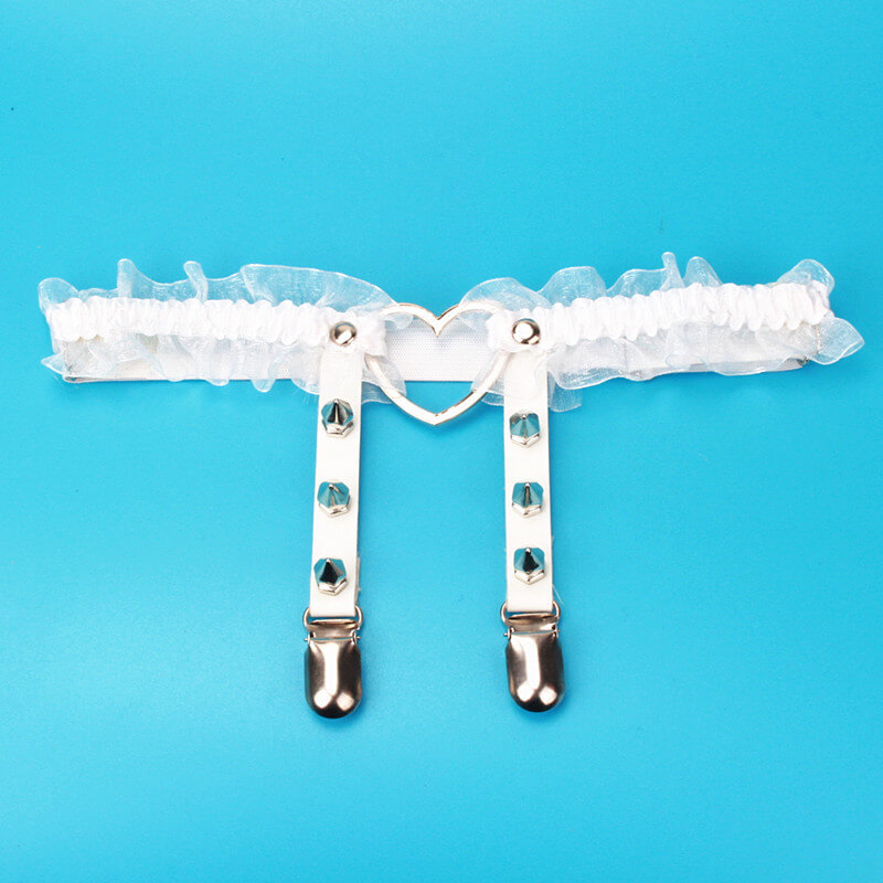 Black/White/Pink Lace Leg Garter With Heart - Femboy Fashion