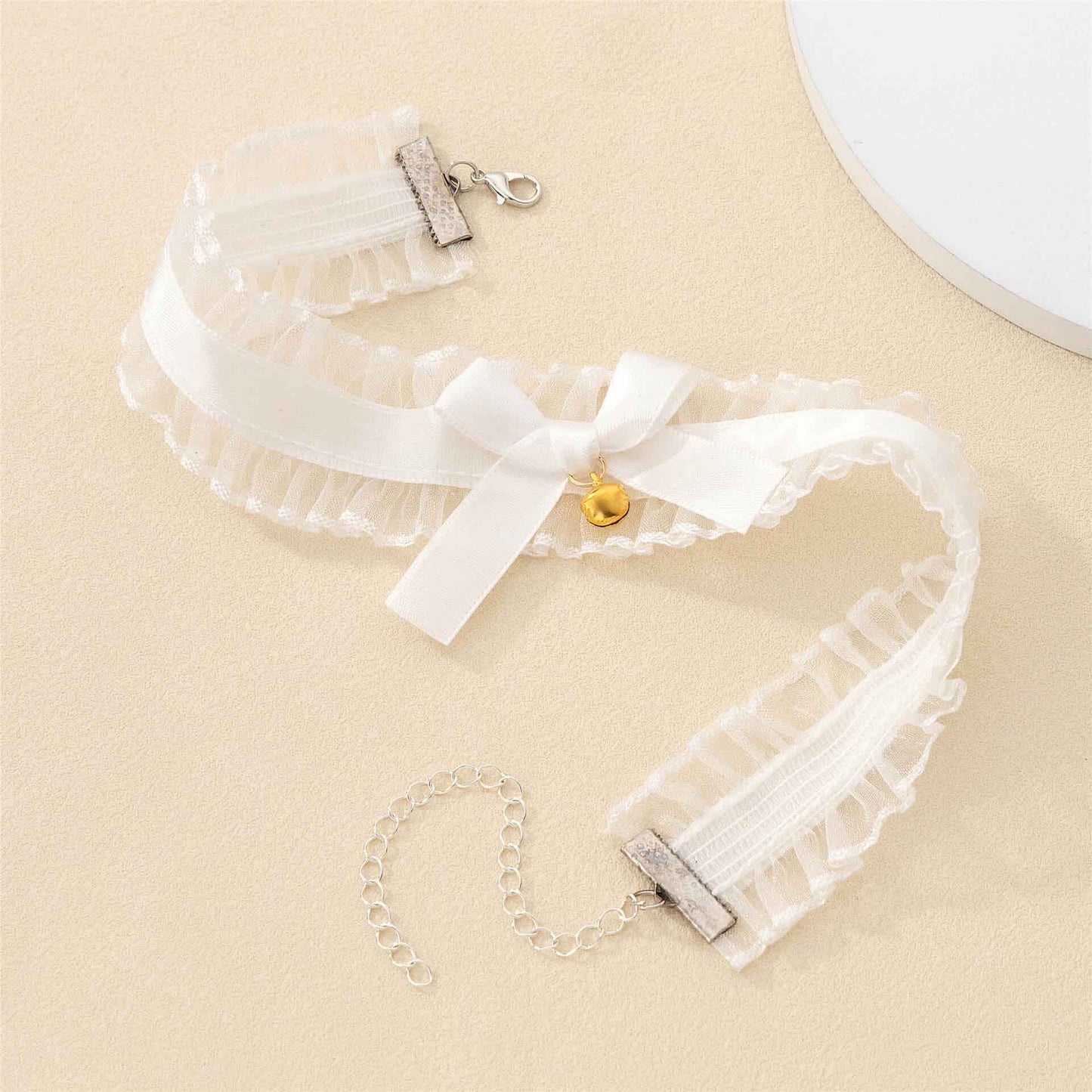 Lace Ruffle Choker With Bow Bell - Femboy Fashion